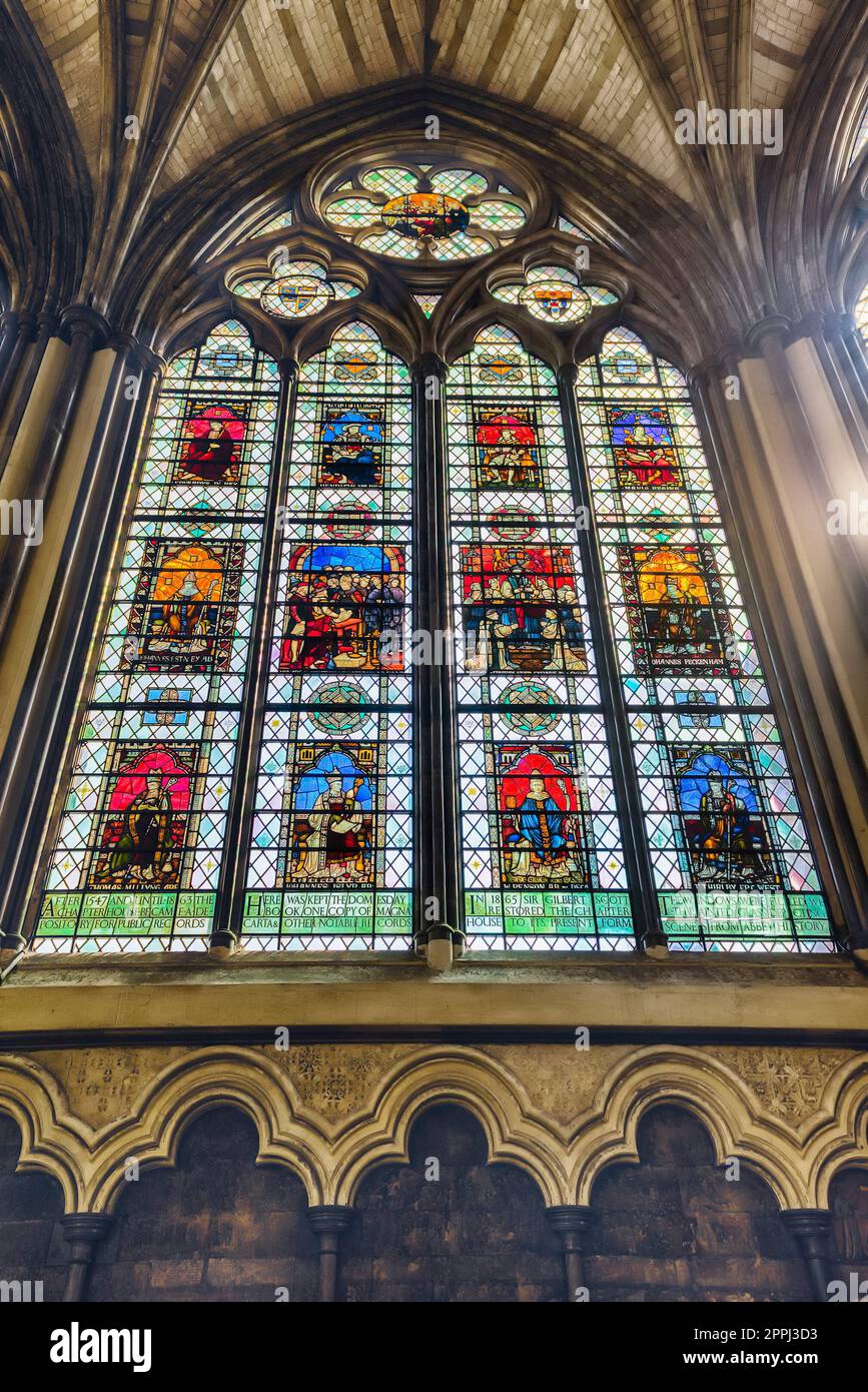 Stained glass windows inside Westminster Abbey, London, UK Stock Photo ...