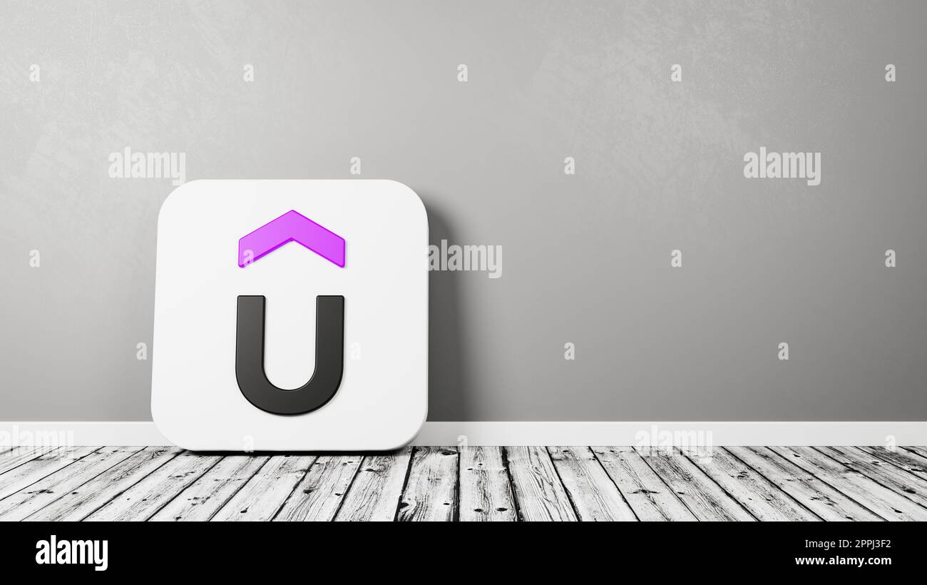 Udemy App Icon 3D Symbol Shape on Wooden Floor Against Gray Wall with ... Udemy App Icon 3D Symbol Shape on Wooden Floor Against Gray Wall with ...