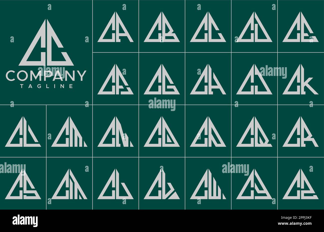 Modern triangle letter C logo design template set. Simple line C ...