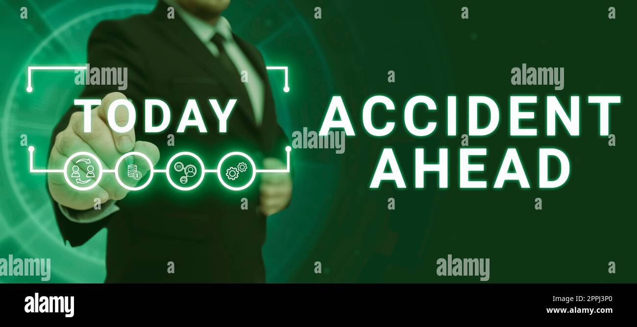 Text caption presenting Accident Ahead. Business concept Freight ...