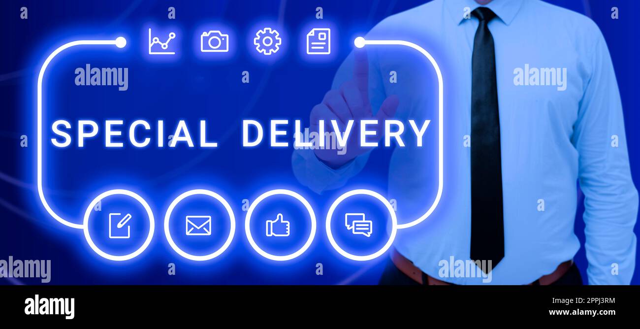 Hand writing sign Special Delivery. Business showcase assessment and ...