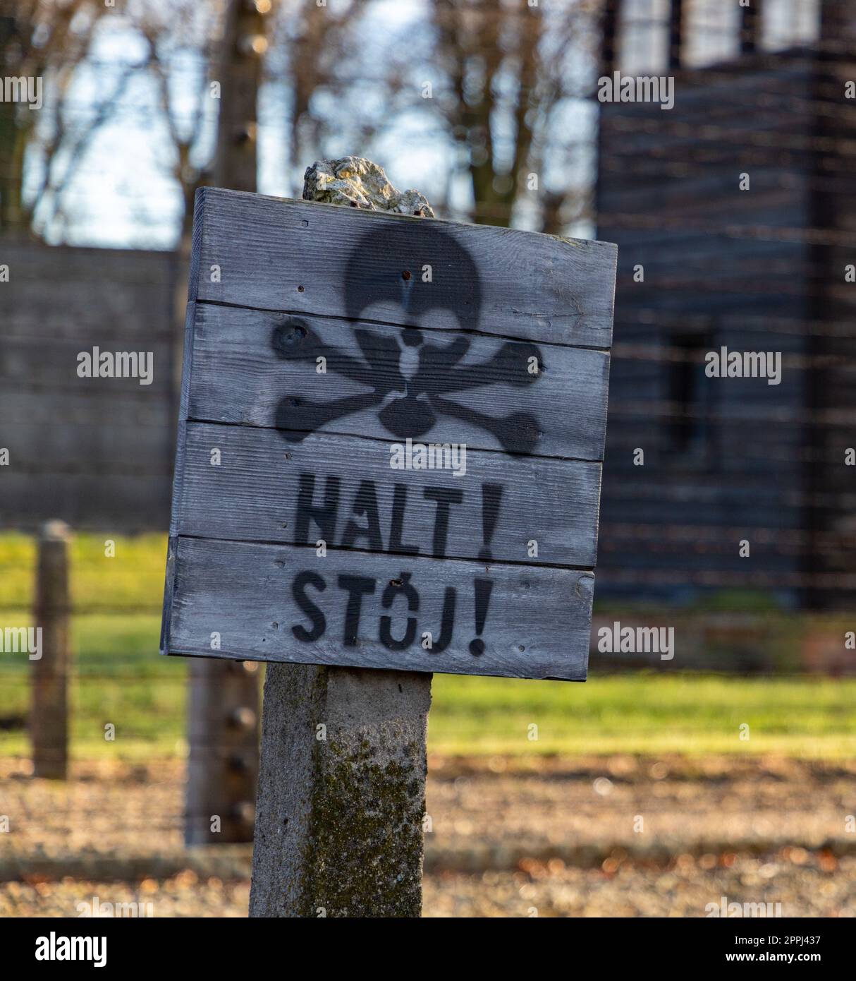 Auschwitz Warning Sign Stock Photo - Alamy