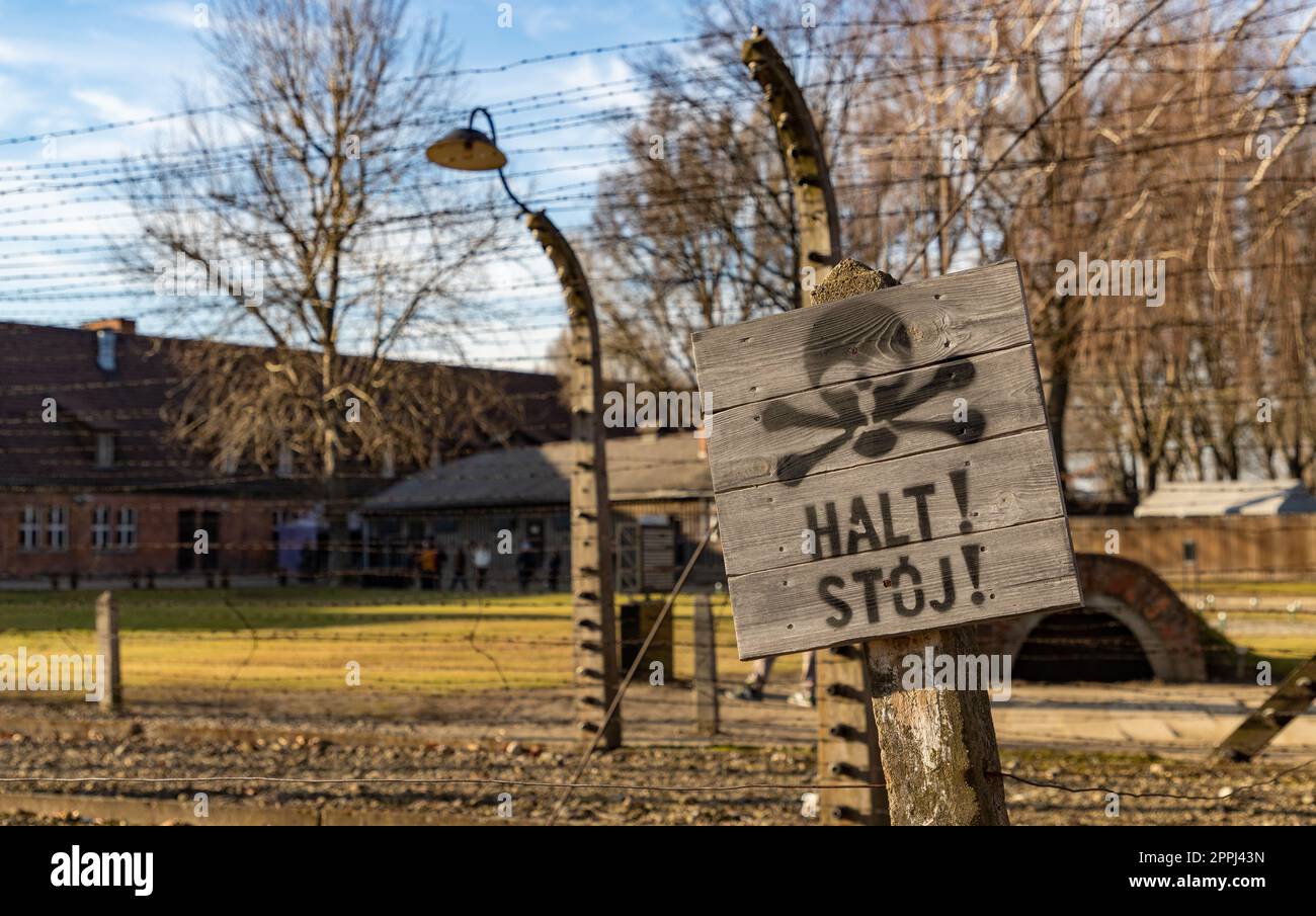 Auschwitz Warning Sign Stock Photo - Alamy