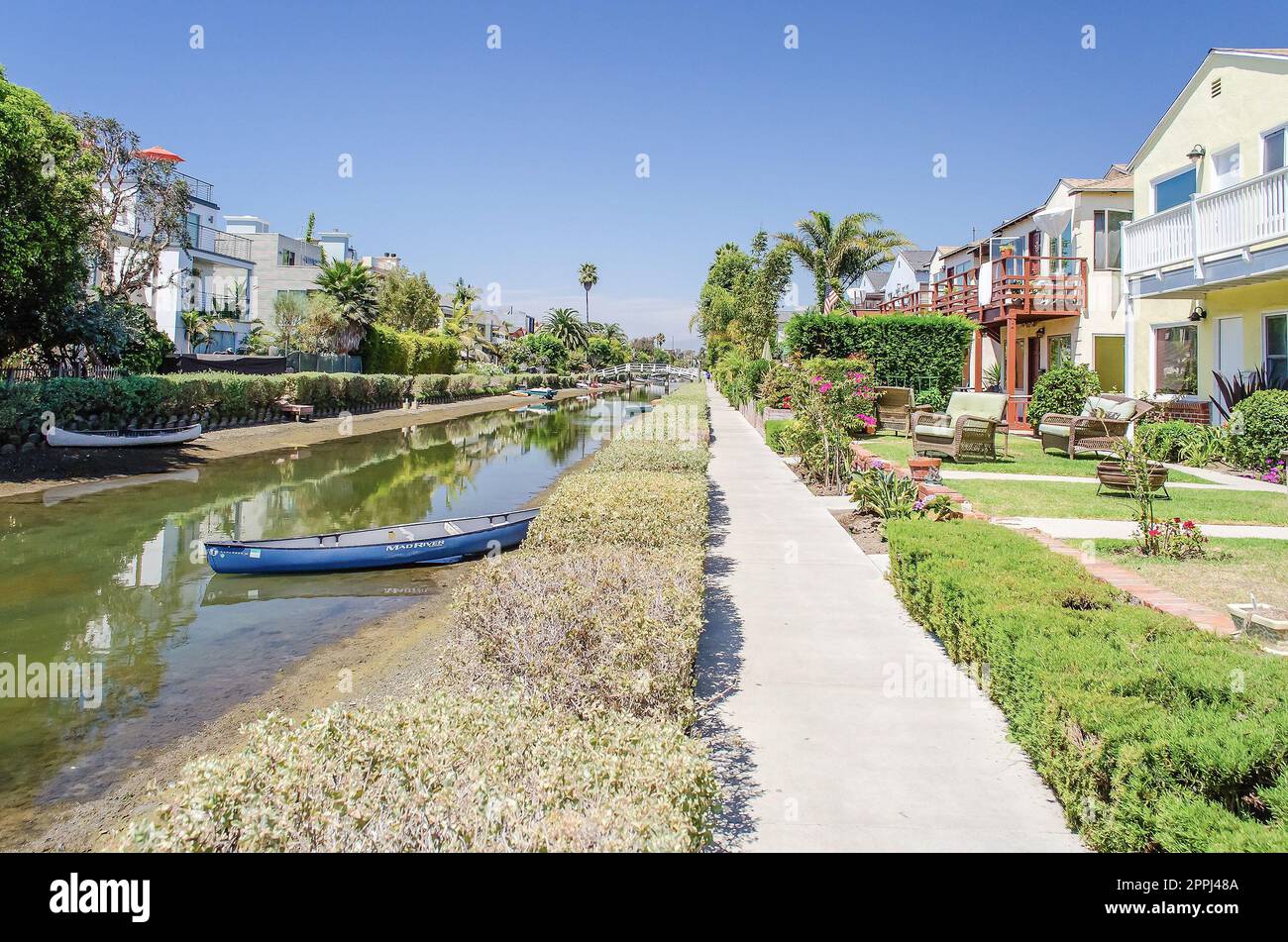 Residential area with canals in Venice Beach, California, USA Stock ...