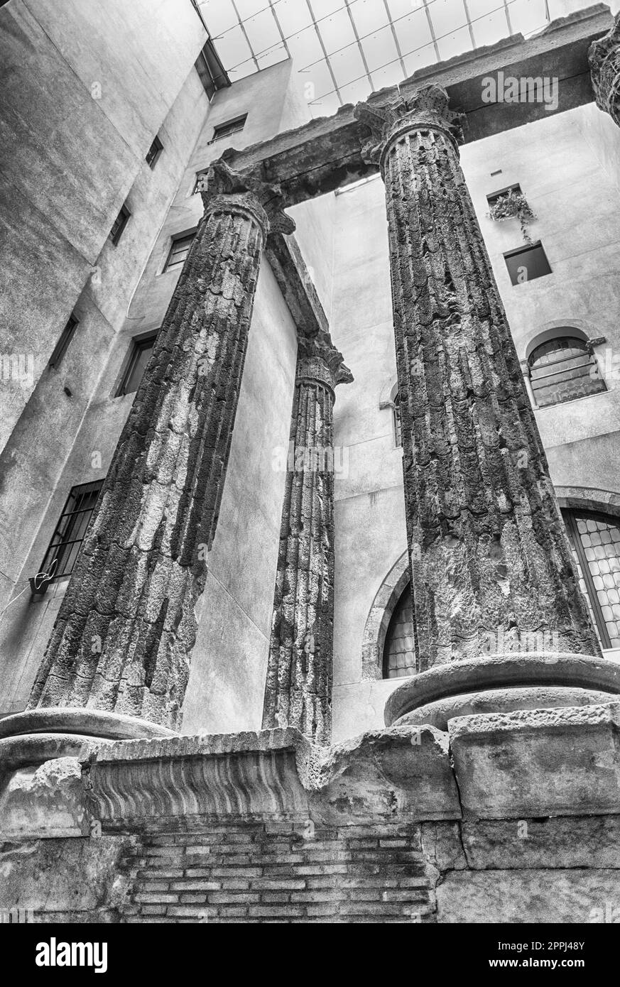 Roman columns of the Temple of Augustus, Barcelona, Catalonia, Spain ...