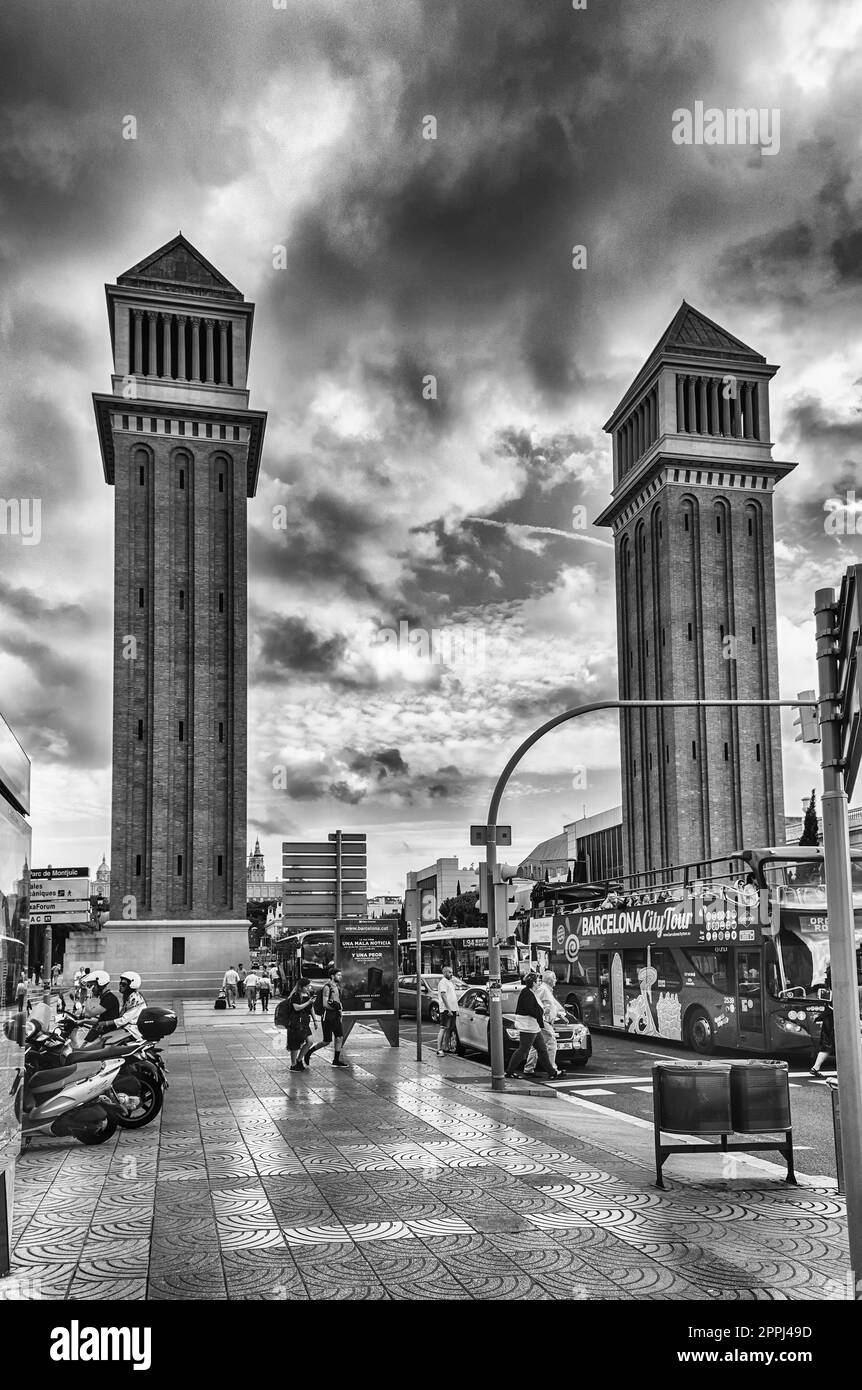 Venetian Towers, iconic landmarks in Barcelona, Catalonia, Spain Stock ...