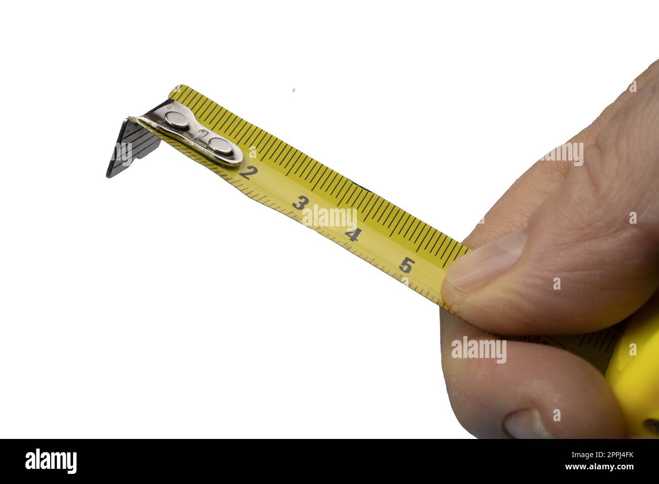a male hand with a flexible measuring tape Stock Photo - Alamy