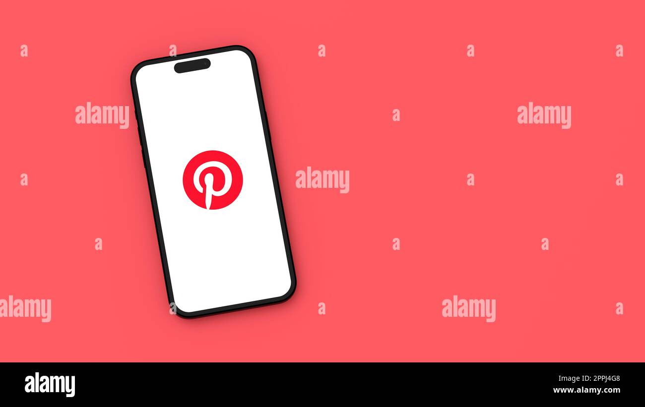 Pinterest Logo on Mobile Phone Screen on Red Background with Copy Space ...