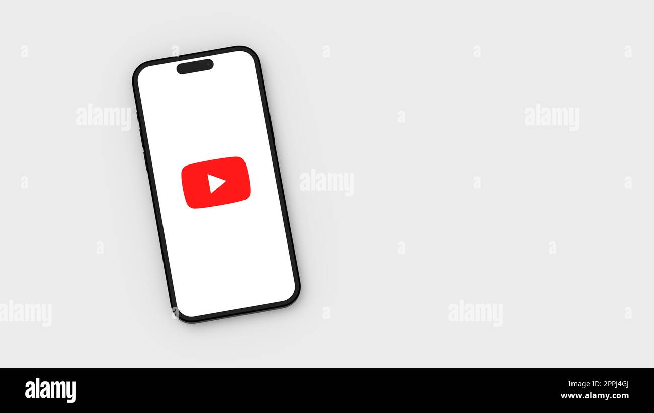 Youtube Logo on Mobile Phone Screen on Gray Background with Copy Space ...