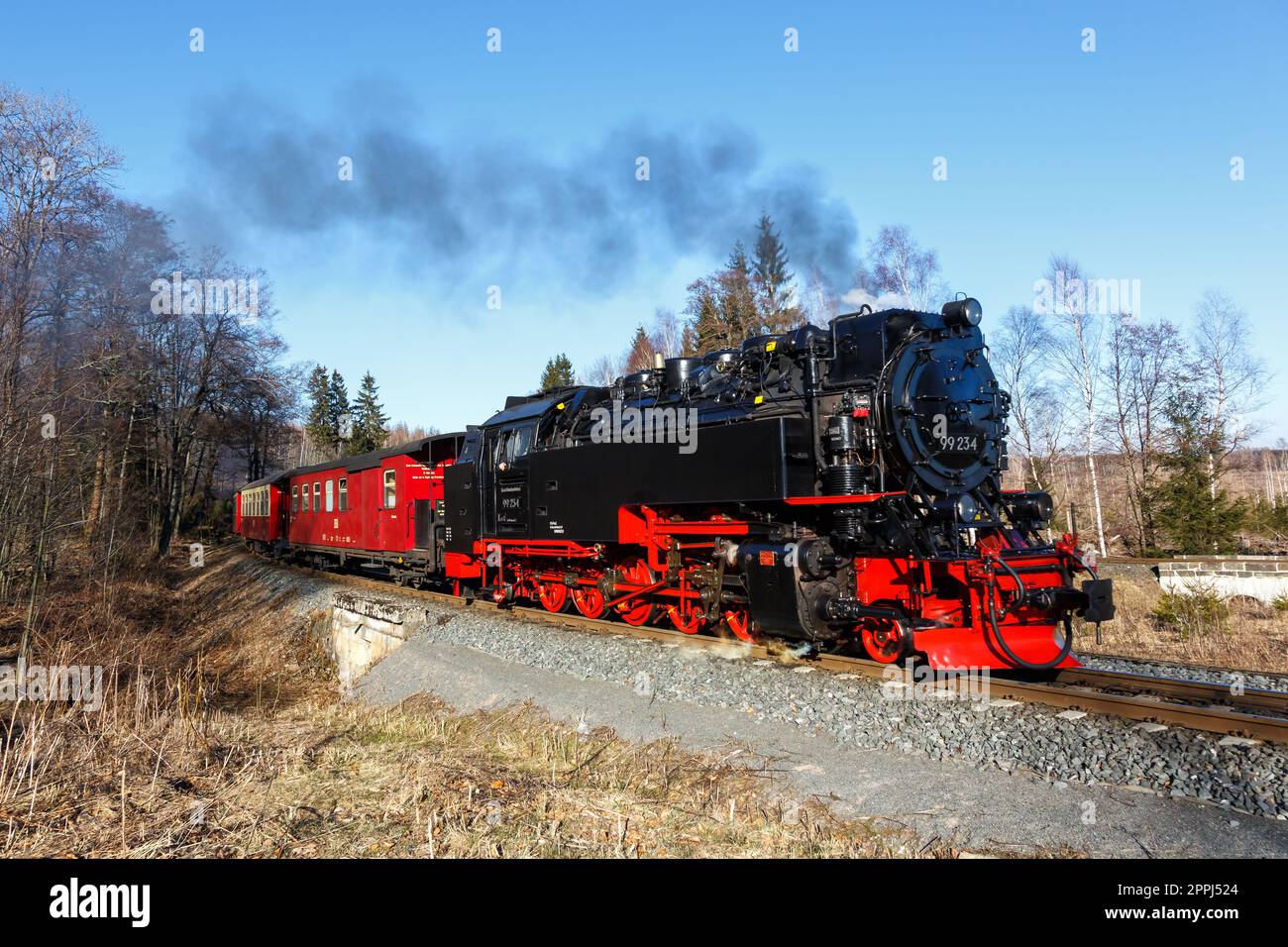 Brockenbahn steam train locomotive railway departing Drei Annen Hohne ...