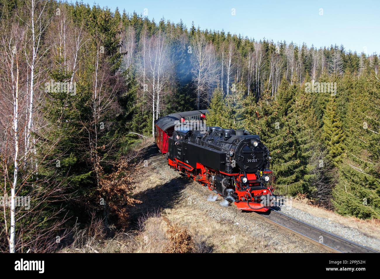 Brockenbahn Steam train locomotive railway near Drei Annen Hohne in ...