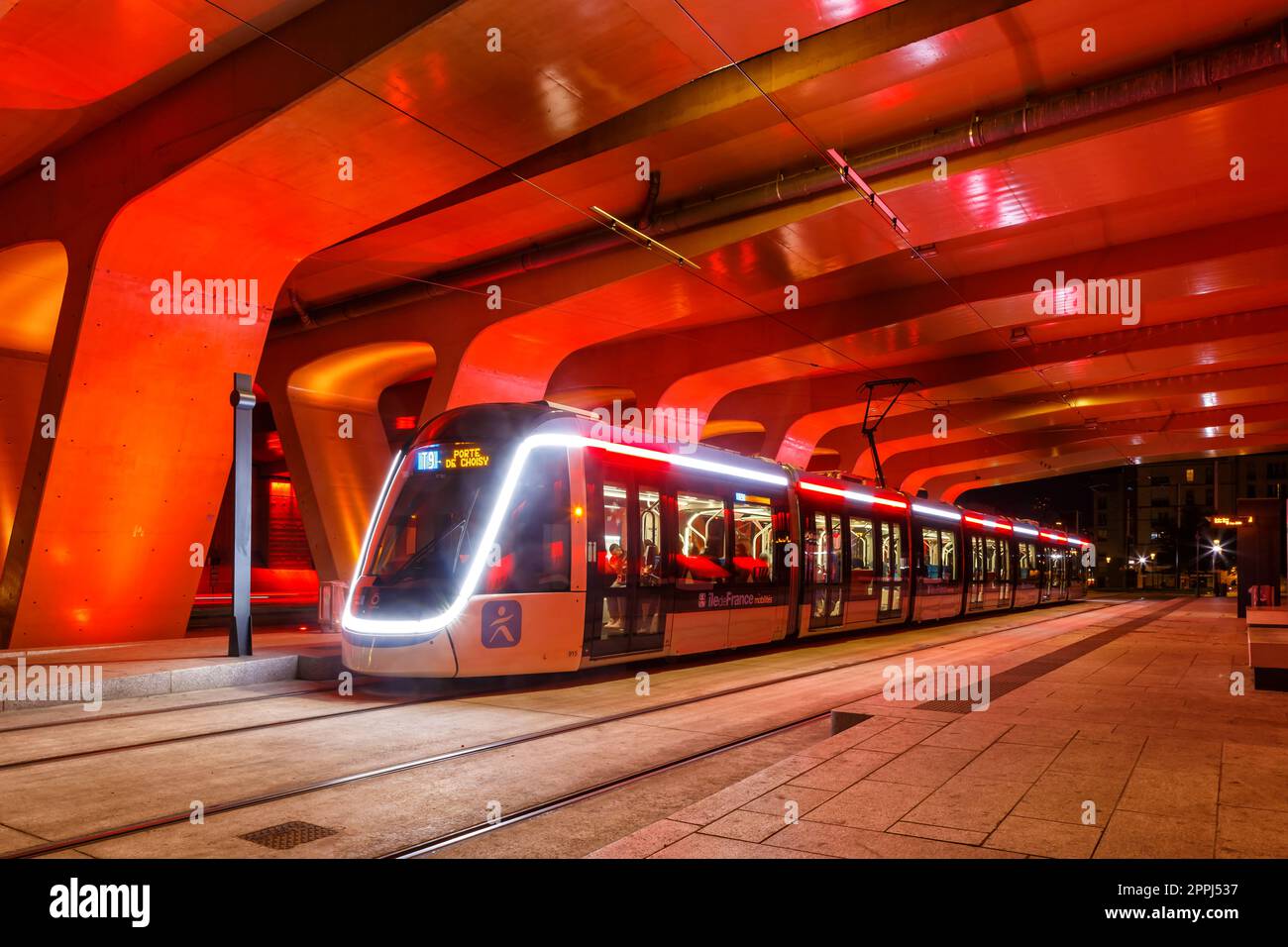 Modern Alstom Citadis X05 light rail tram on line T9 at Trois Communes ...