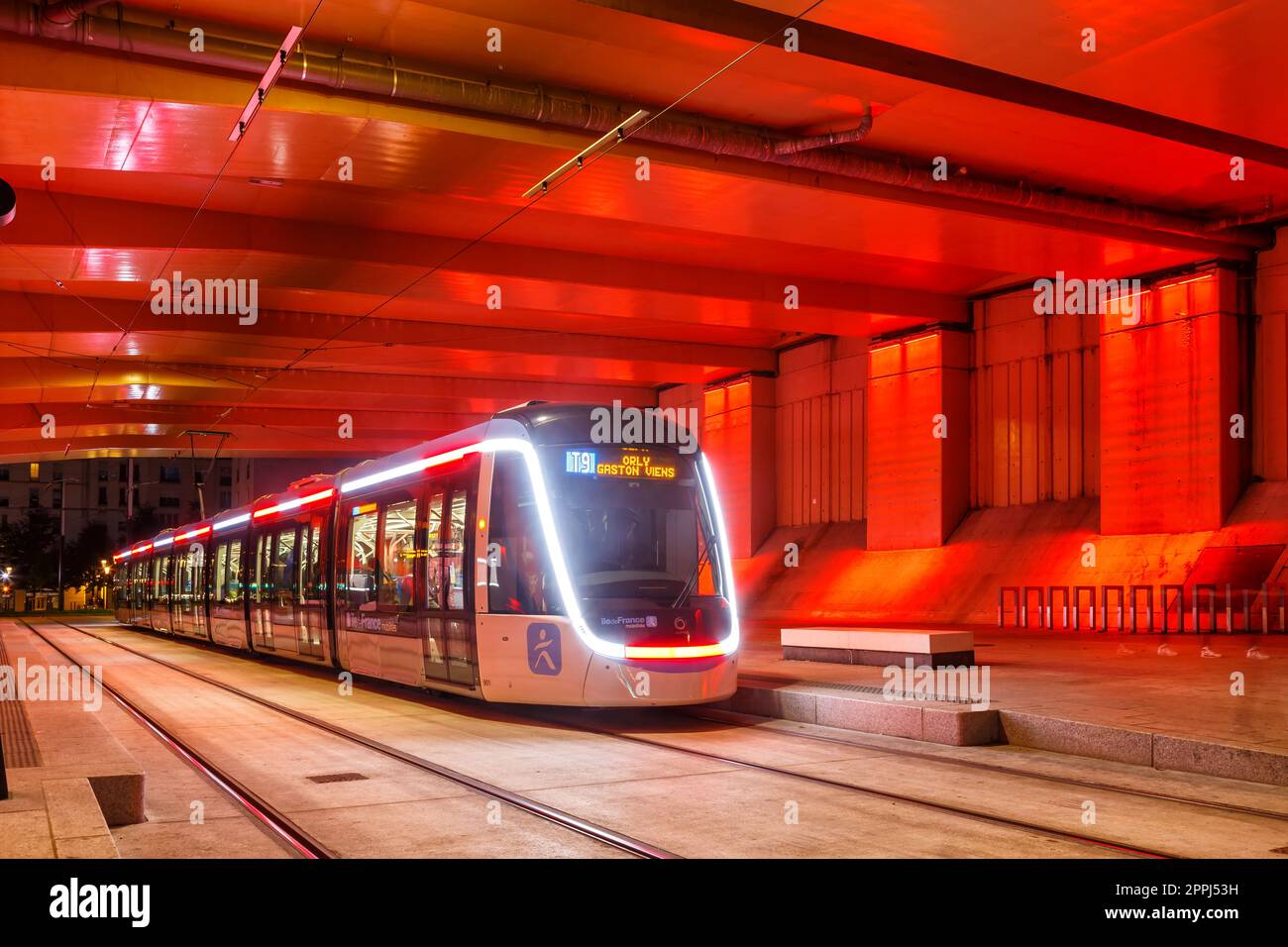 Modern Alstom Citadis X05 light rail tram on line T9 at Trois Communes ...
