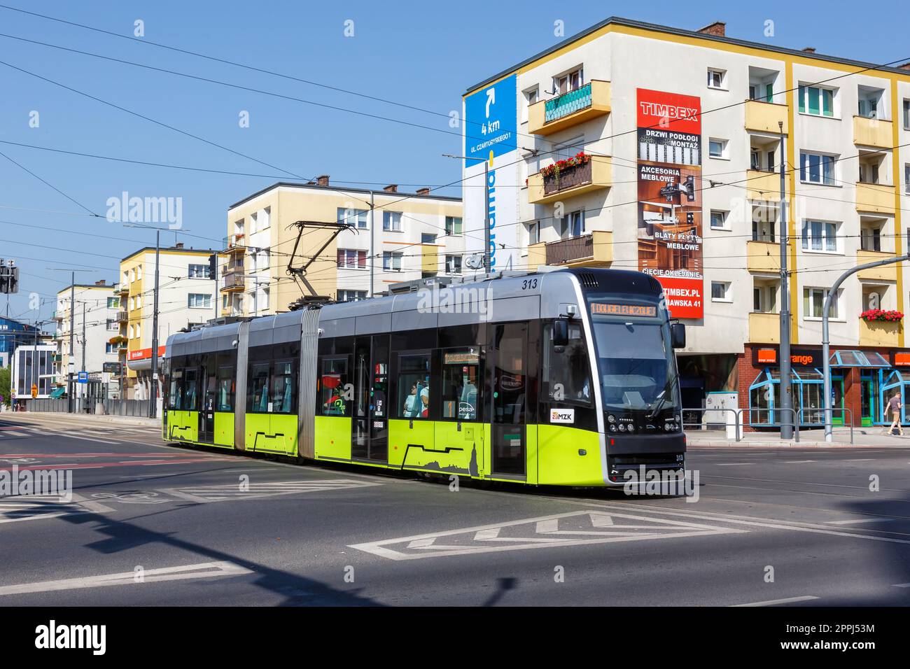Tram light rail type Pesa Twist near stop Katedra public transport ...