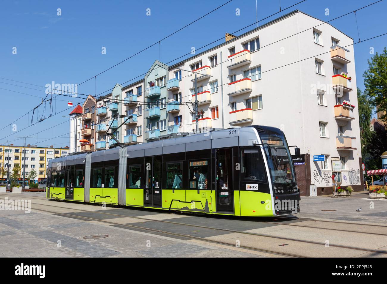 Tram light rail type Pesa Twist near stop Katedra public transport ...