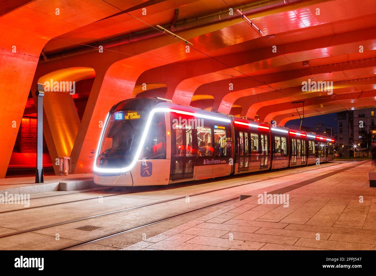 Modern Alstom Citadis X05 light rail tram on line T9 at Trois Communes ...