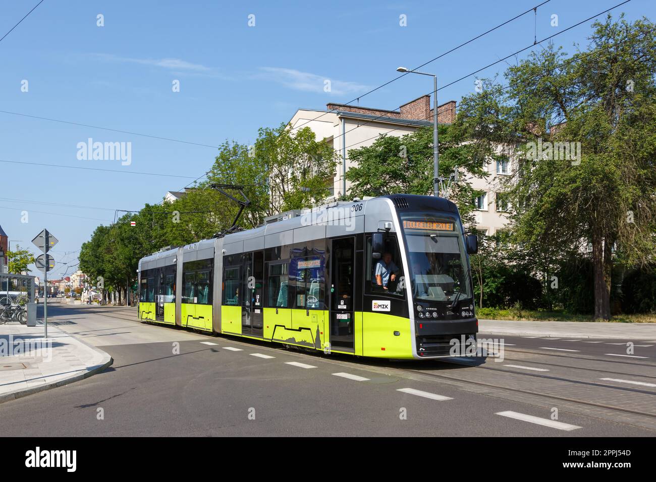Tram light rail type Pesa Twist near stop Katedra public transport ...