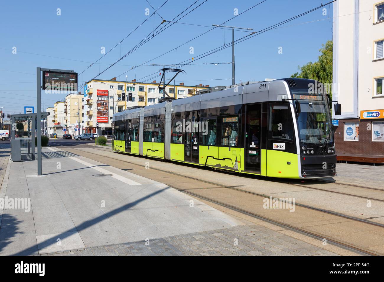Tram light rail type Pesa Twist at stop Katedra public transport ...