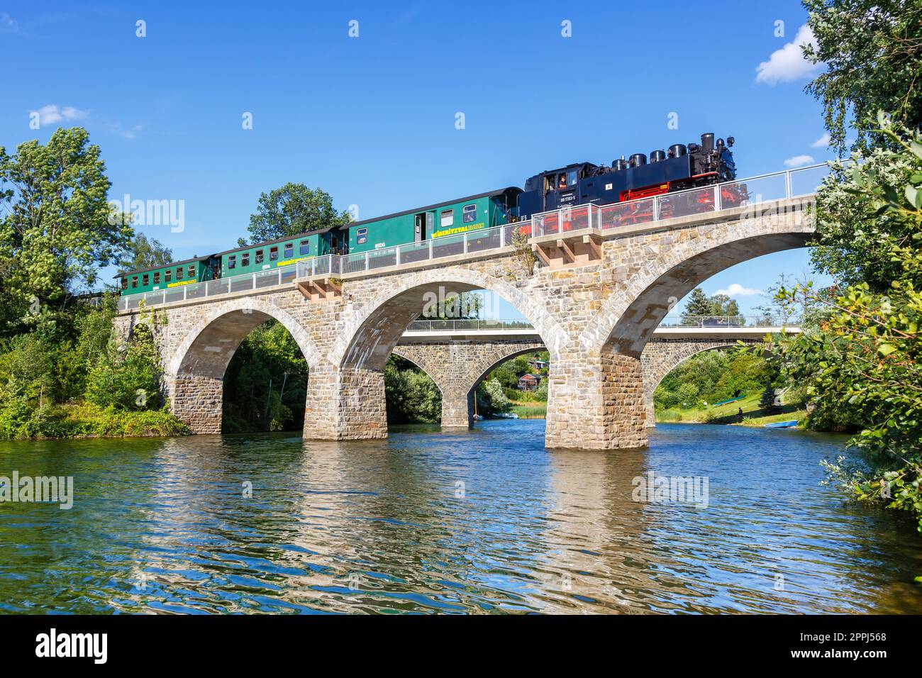 Weisseritztalbahn steam train locomotive railway near Malter, Germany ...