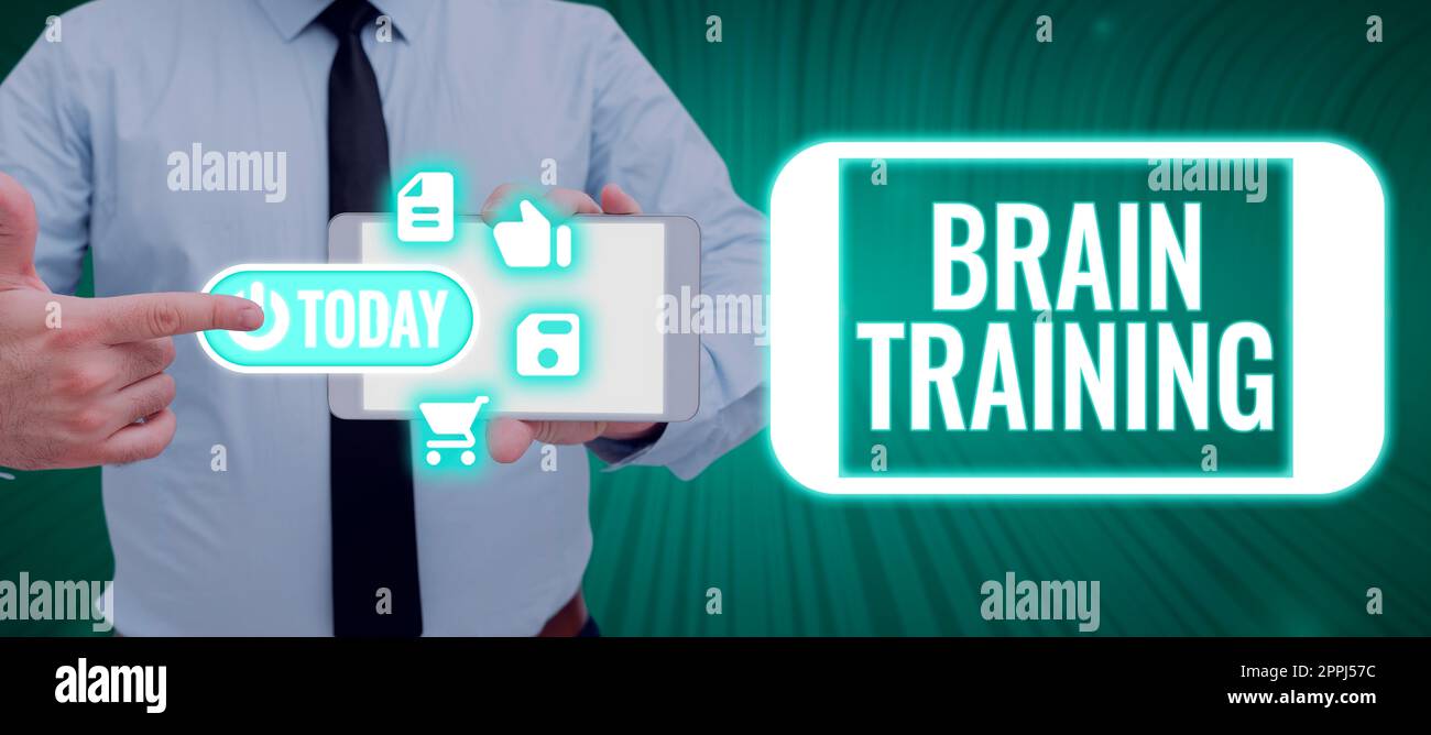 Hand writing sign Brain Training. Business approach mental activities ...