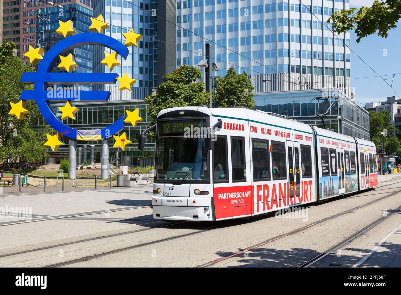 Frankfurt light rail tram at Willy-Brandt-Platz square public transport ...