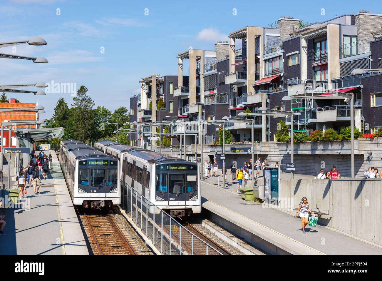 Metro Oslo Tunnelbane at station Holmenkollen public transport in ...