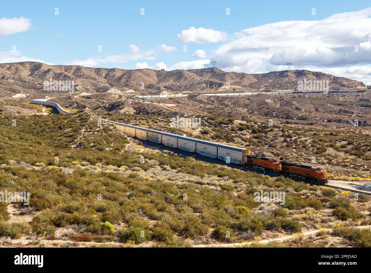 BNSF Railway freight train at Cajon Pass near Los Angeles, United ...
