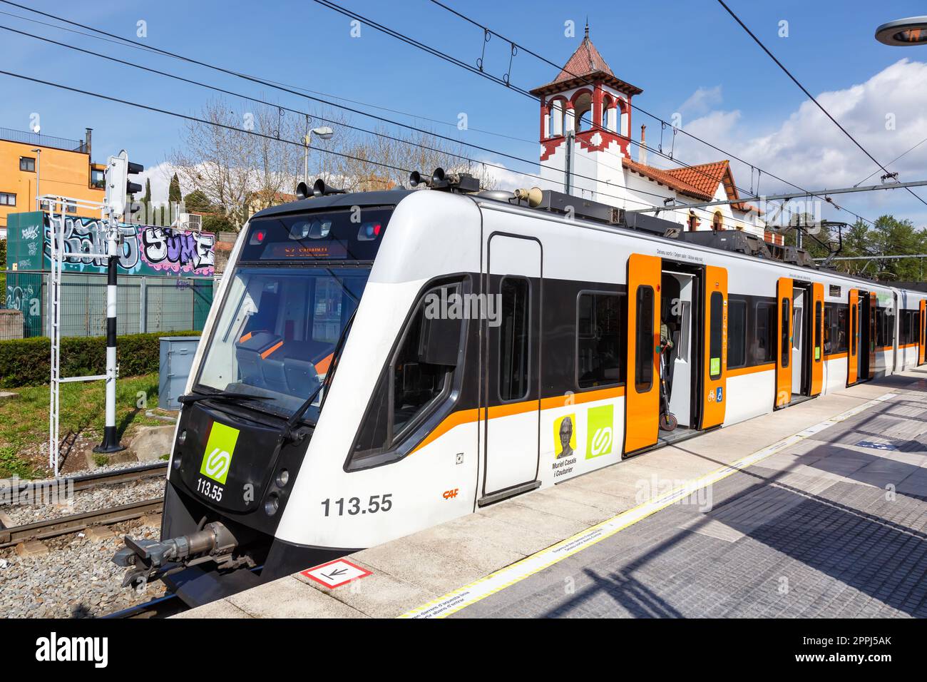 FGC commuter rail regional train at Valldoreix railway station in ...