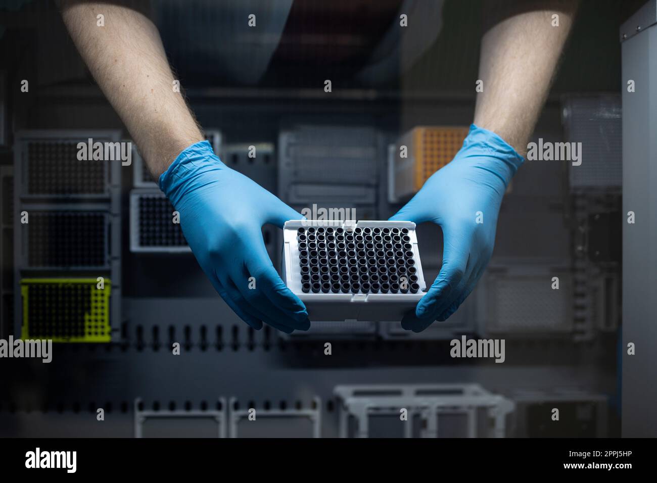 Hands of a researcher carrying out research experiment in a chemistry ...