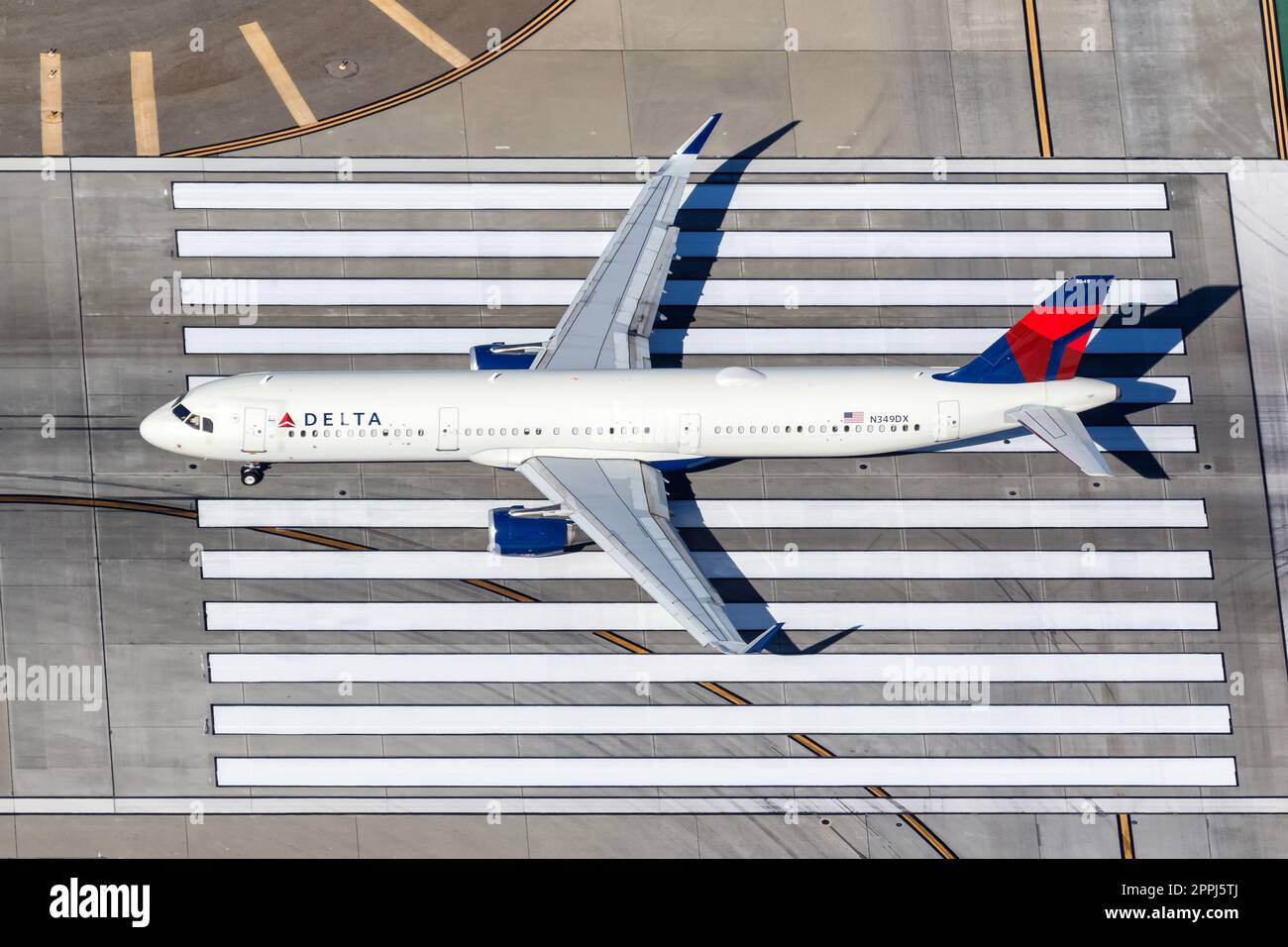 Delta Air Lines Airbus A321 airplane at Los Angeles airport in the ...