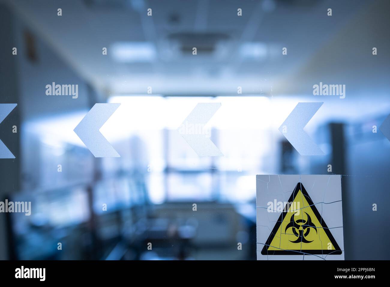 Biochemistry lab with biohazard sign on the door Stock Photo - Alamy