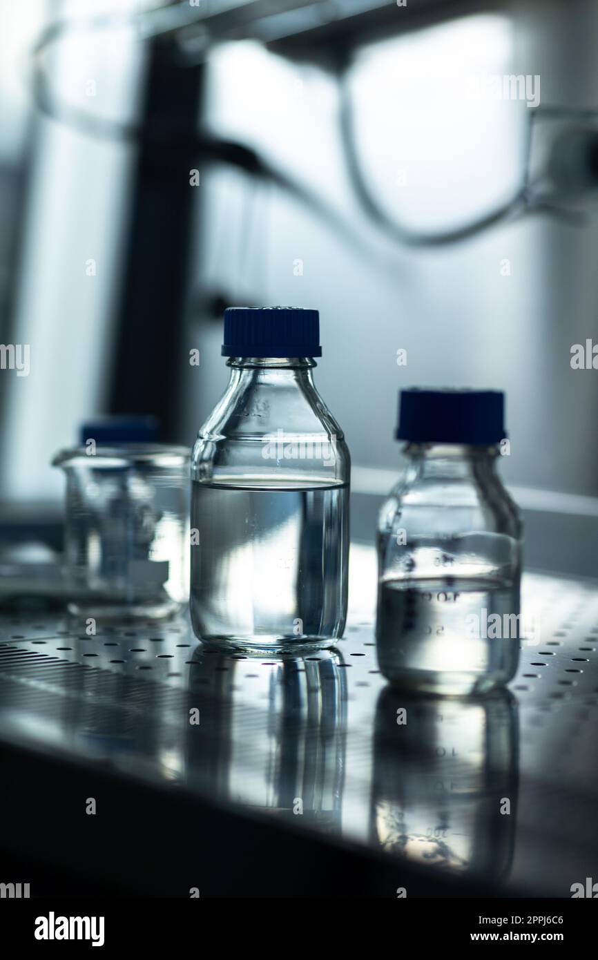 Research experiment glass in a flow, glove box in a chemistry lab Stock ...