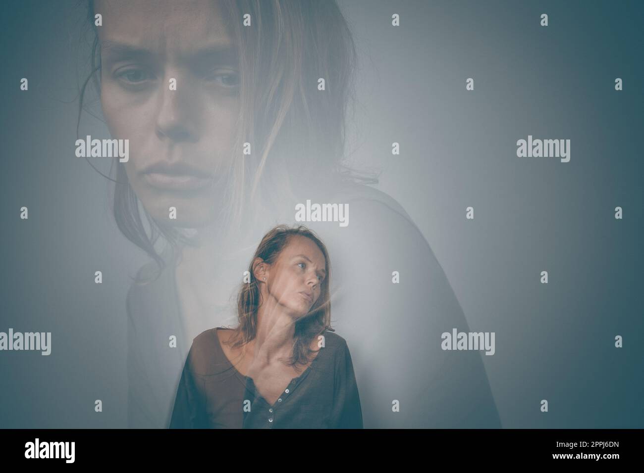 Depressed, anxious young woman facing harsh life situation, suffering ...