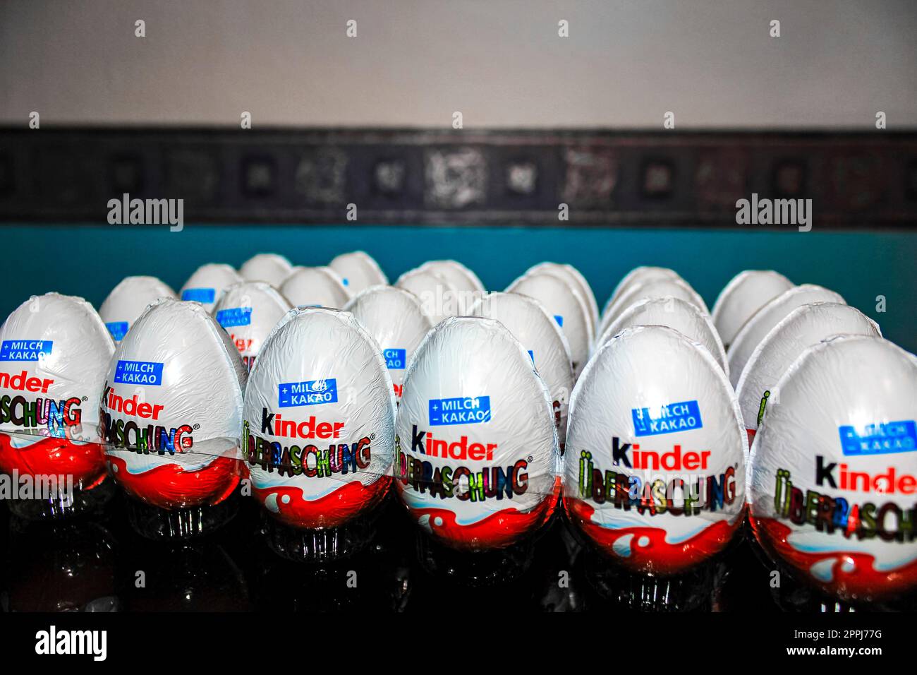 Kids Kinder surprise egg unwrap and enjoy chocolate and toys Stock ...