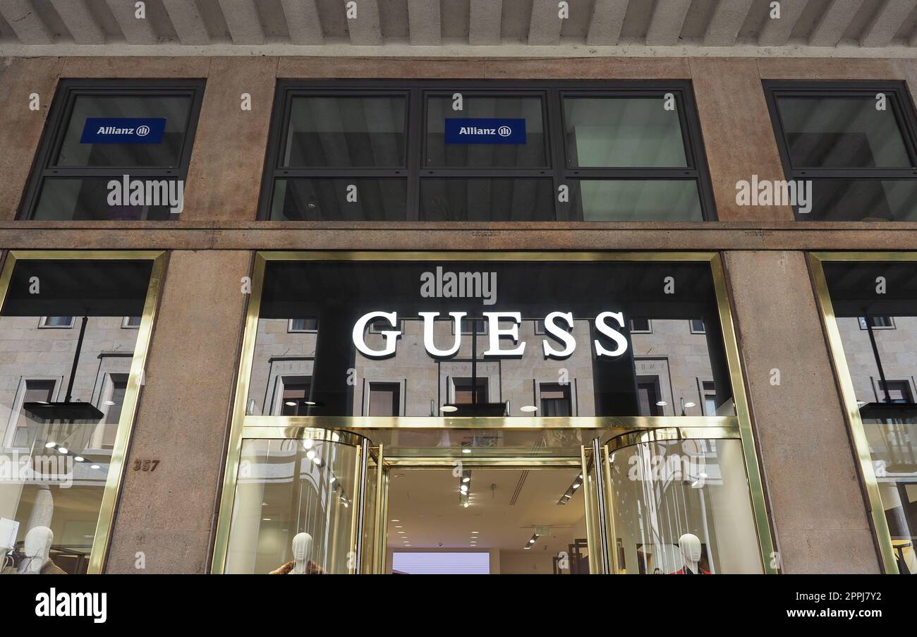 Guess shopfront sign in Turin Stock Photo - Alamy