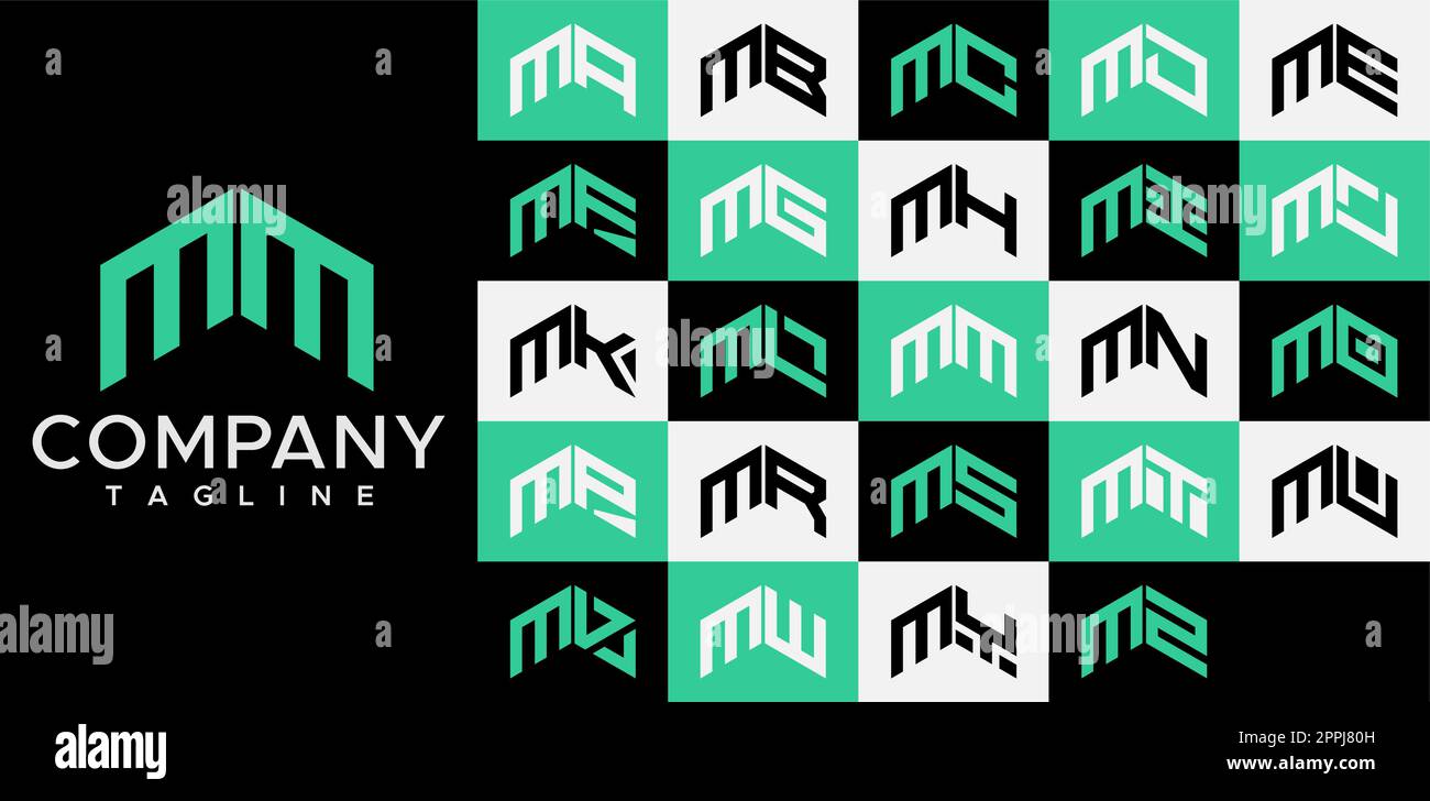 Upward arrow letter M logo design template set. Abstract line MM M ...