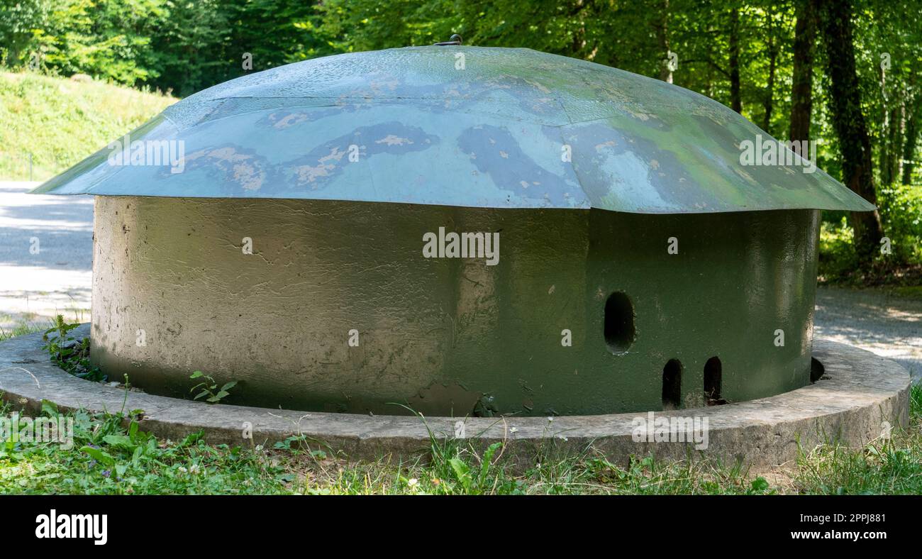 Gun turrets of bunker on the Maginot Line in Alsace, France Stock Photo ...