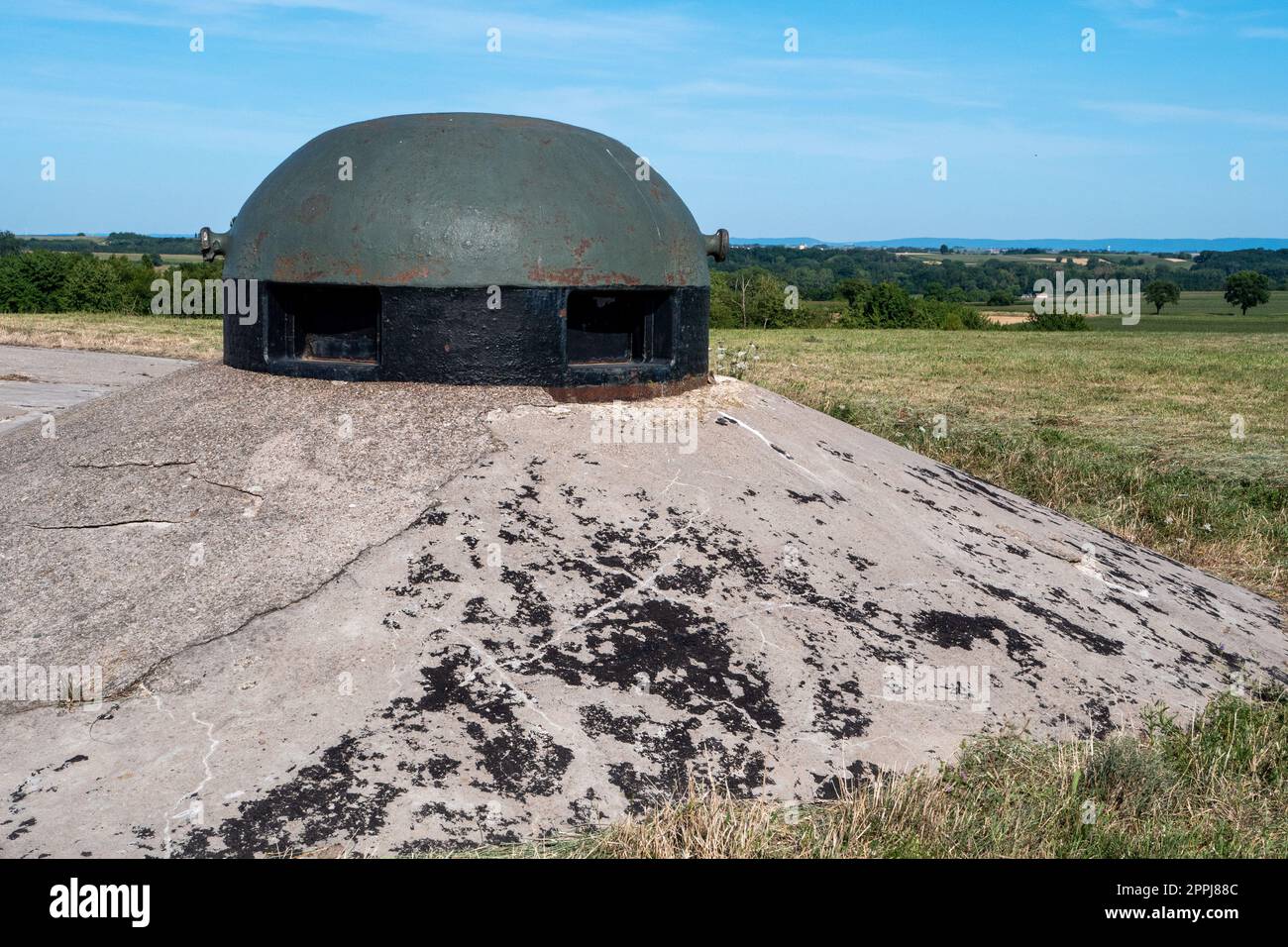Gun turrets of bunker on the Maginot Line in Alsace, France Stock Photo ...