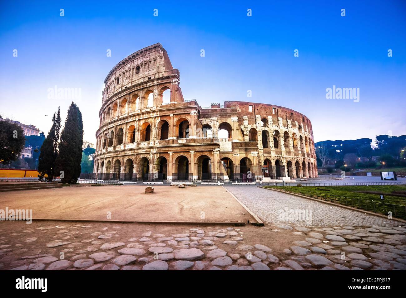 Rome. Empty Colosseum square in Rome dawn view, the most famous landmark of eternal city Stock ...