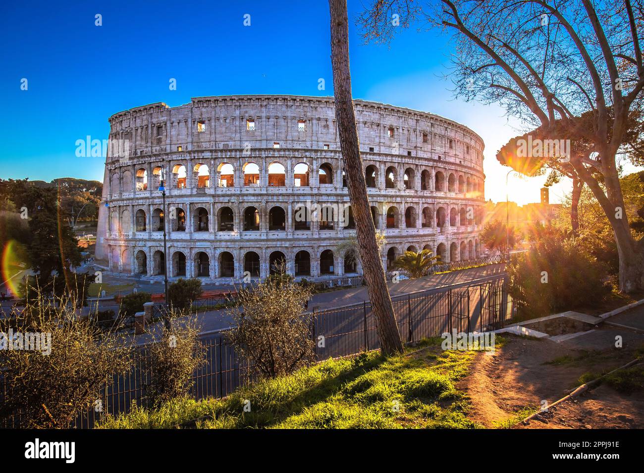 Colosseum of Rome sunset view, famous landmark of eternal city Stock ...