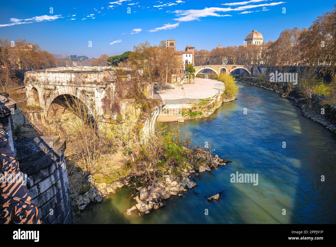Tiber river island and Rome waterfront view Stock Photo - Alamy