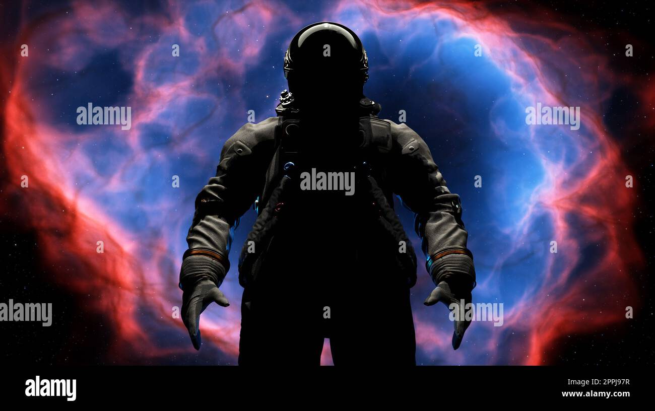 Astronaut cosmonaut discovery of new worlds of galaxies panorama ...