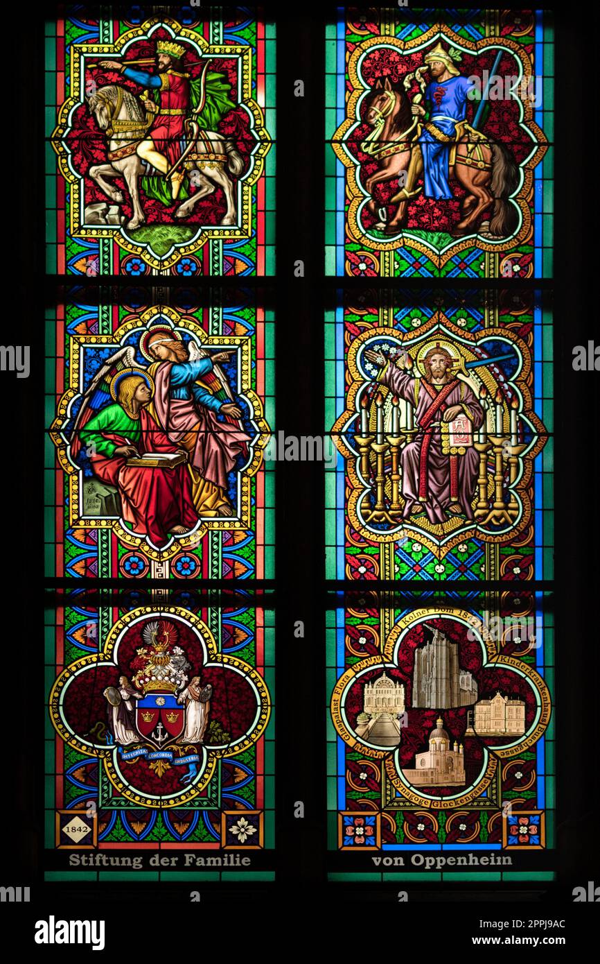 Vertical shot of stained glass window of the Cologne Cathedral with ...