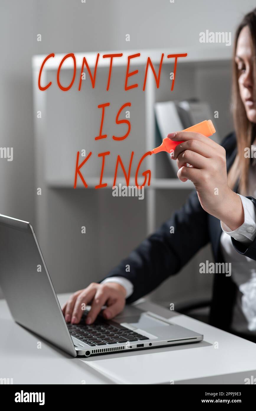 Text caption presenting Content Is King. Business showcase Content is ...