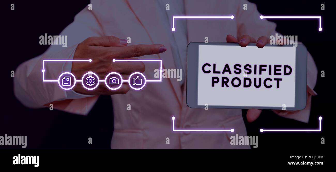 Sign displaying Classified Product. Business approach Sensitive Data ...