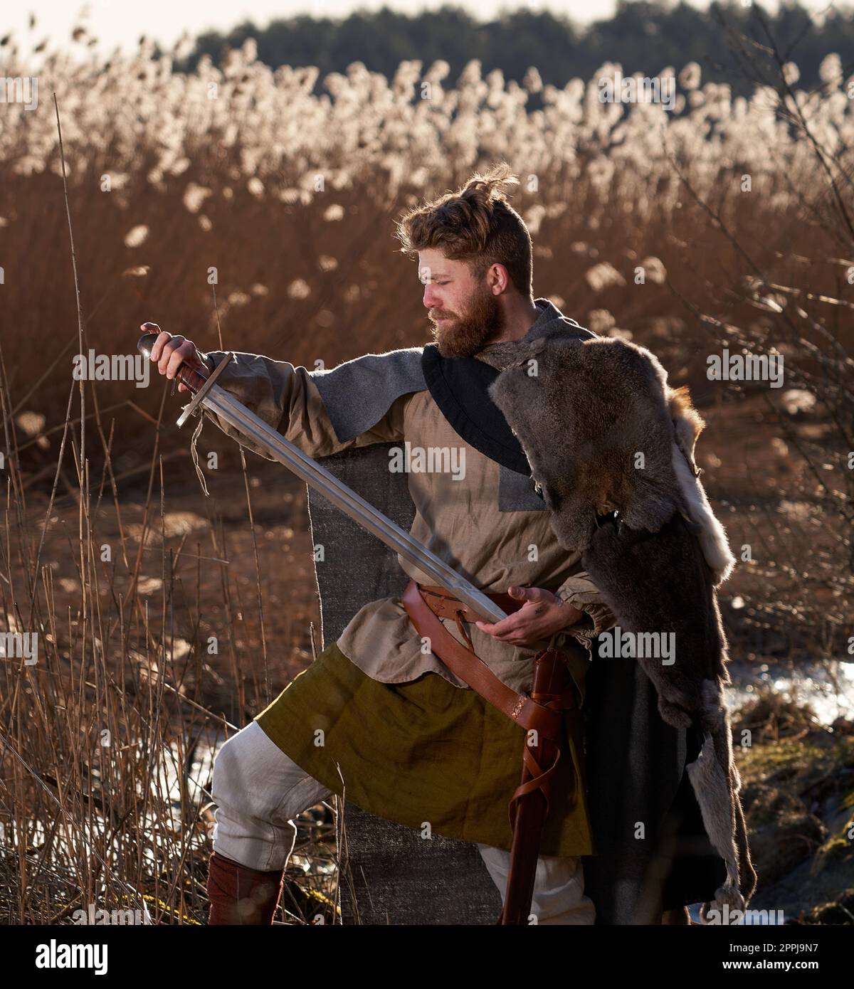 Medieval hero with sword Stock Photo - Alamy