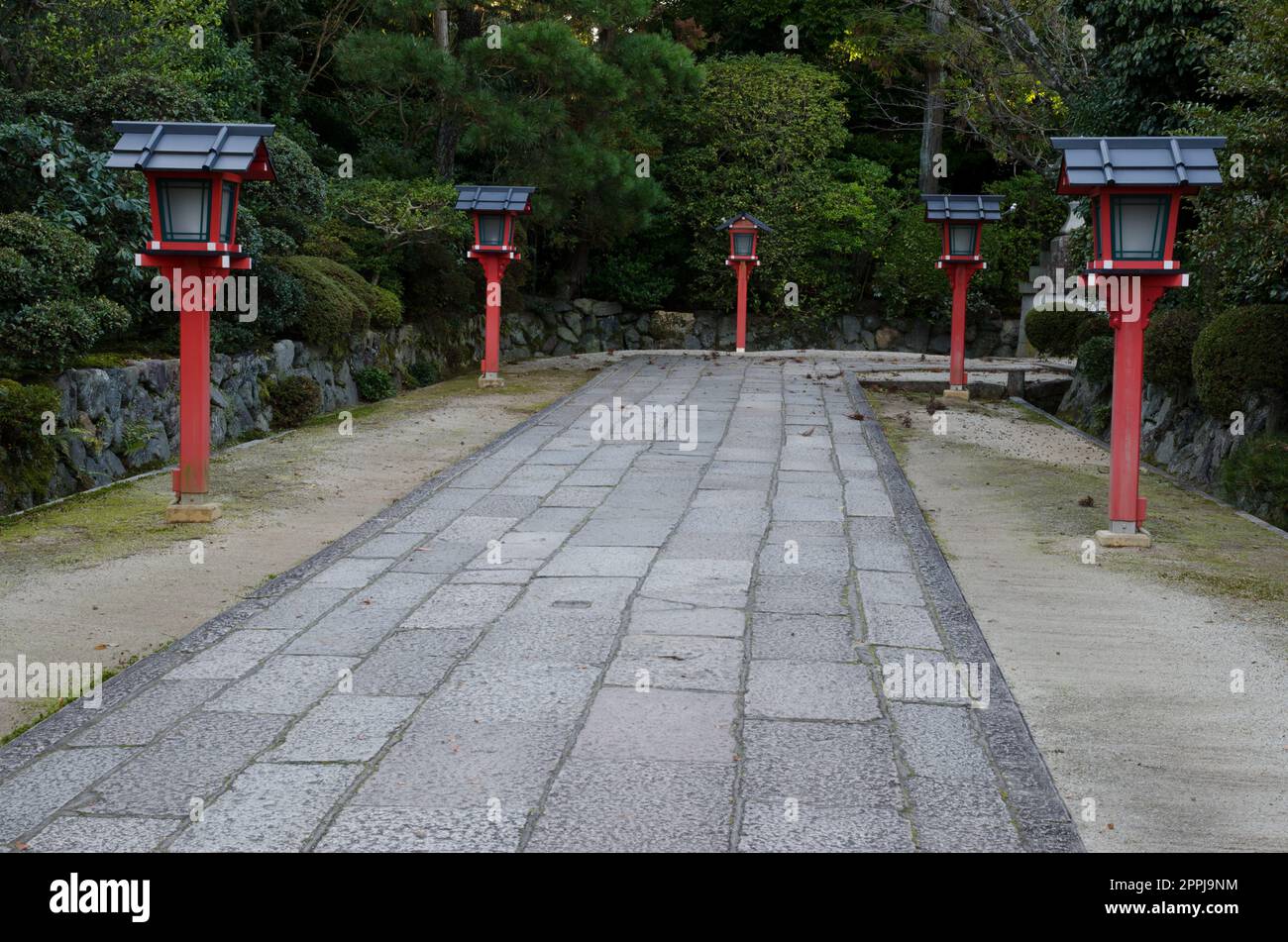 Wood traditional lanterns in a path Stock Photo - Alamy