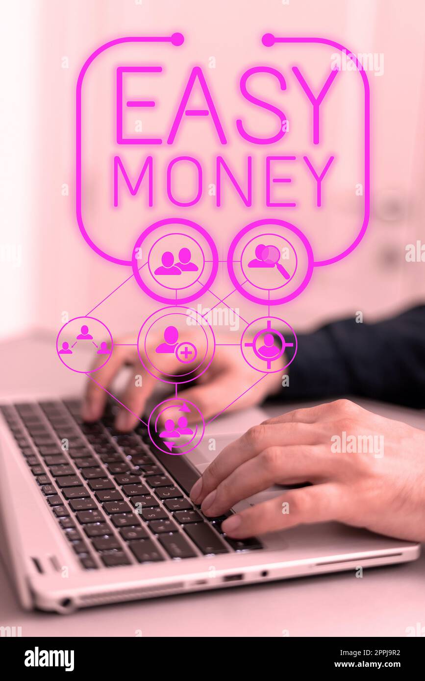 Text showing inspiration Easy Money. Word Written on money that is ...