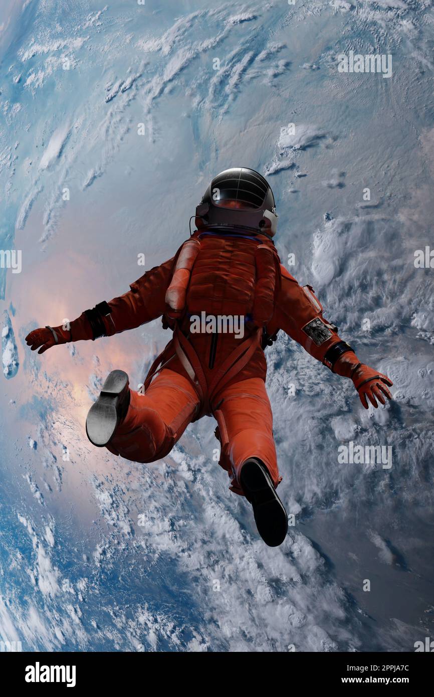 Astronaut flight, falling to planet. Discovery new universe, loneliness ...