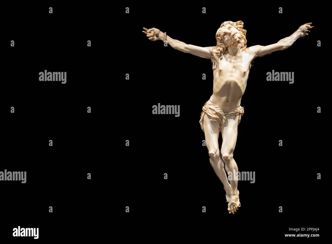 Jesus Christ - Old crucifix, Catholic Church, on black background with copy space Stock Photo ...